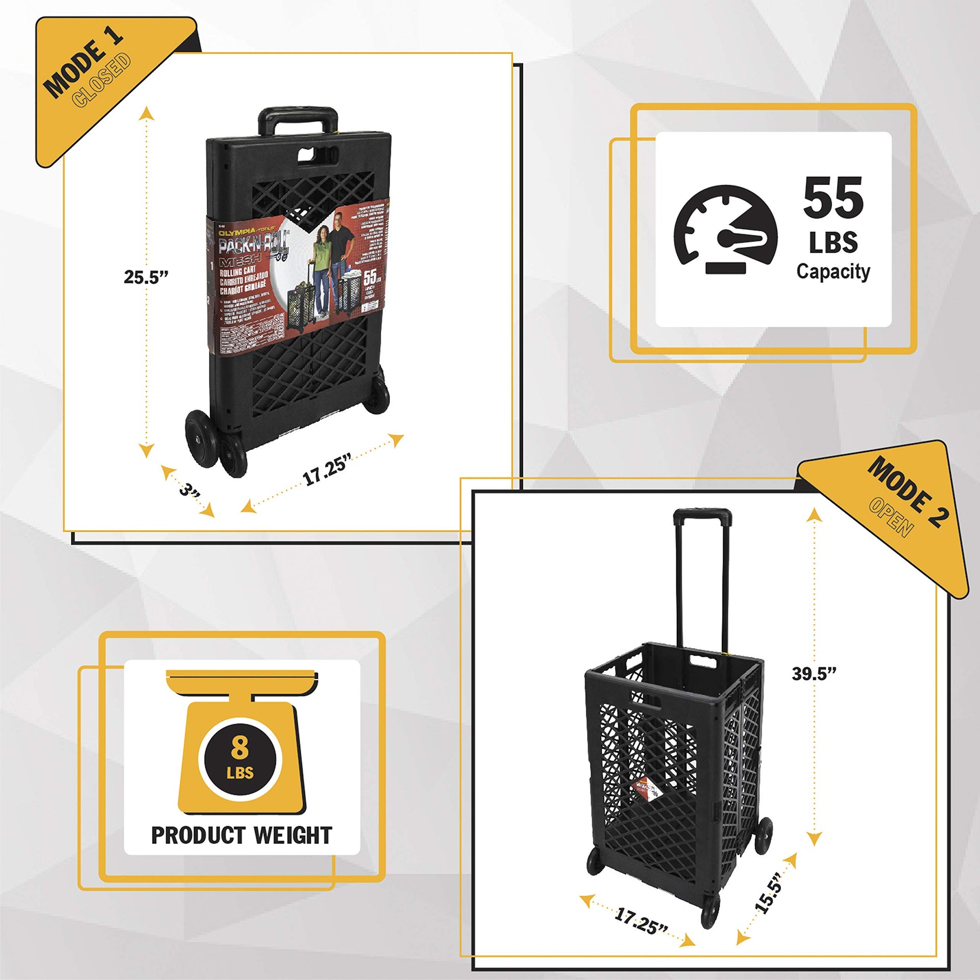 Pack-N-Roll Mesh Portable Tools Carrier 55 Lb. Load Capacity, Black